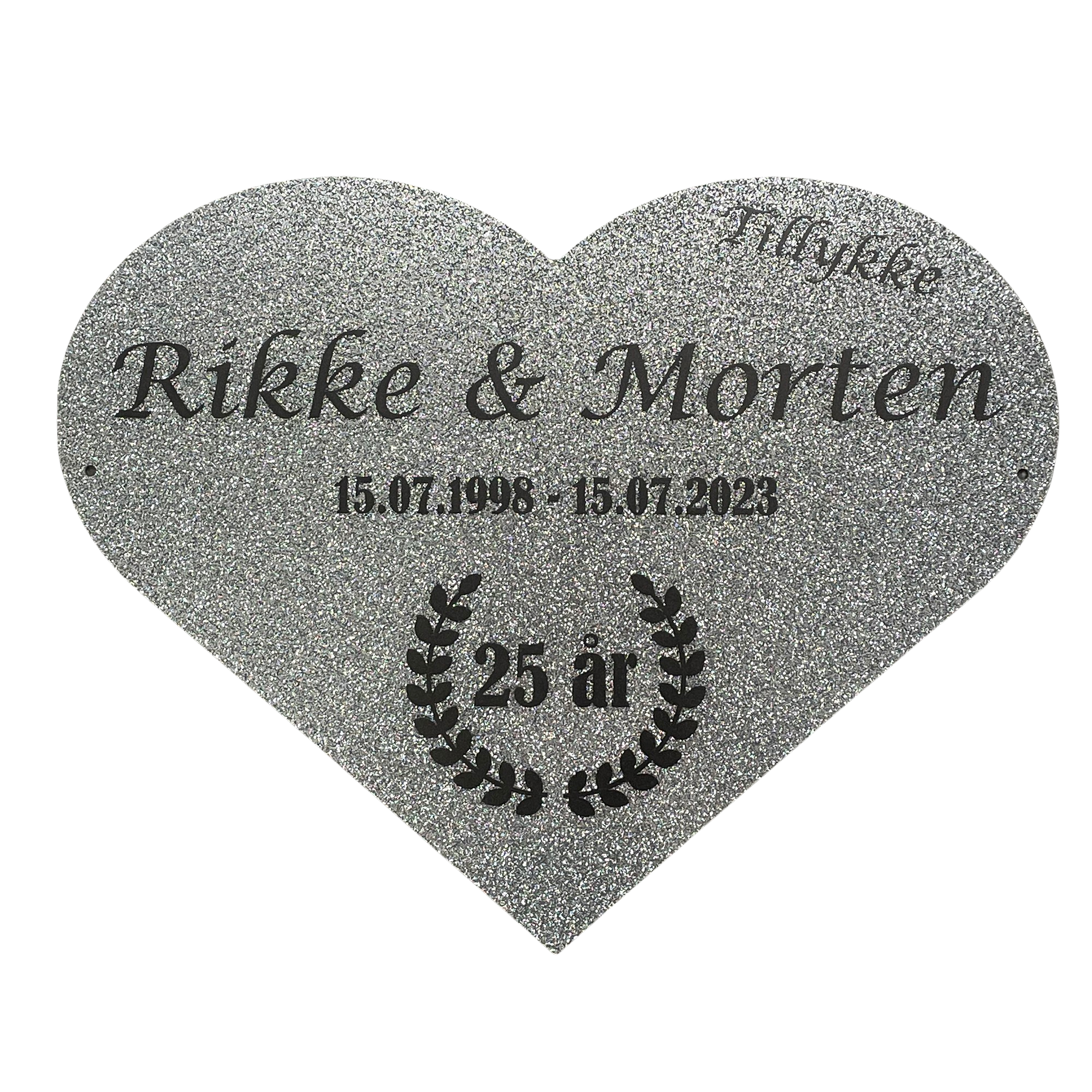 Æresport hjerte med UV-print - 3 mm Sølv glimmer akryl - 45x35 cm
